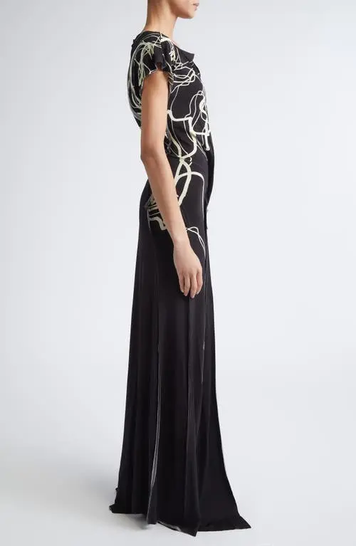JASON WU Scribble Floral Print Jersey Gown