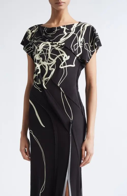 JASON WU Scribble Floral Print Jersey Gown