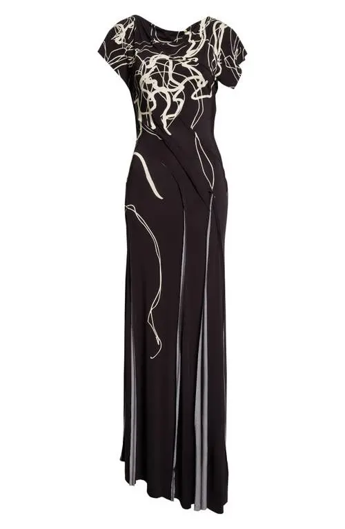 JASON WU Scribble Floral Print Jersey Gown