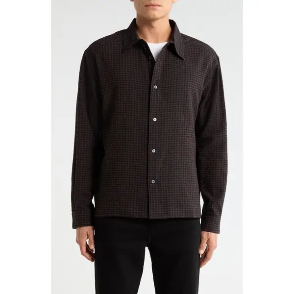 FRAME Check Cotton & Wool Button-up Shirt - Navy Check