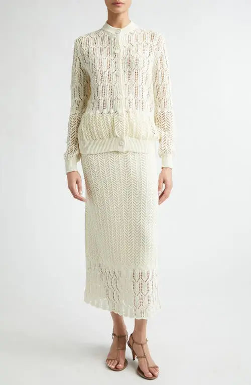 JIL SANDER Cotton Pointelle Midi Skirt - Eggshell