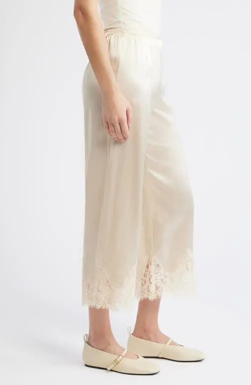 REFORMATION Carolina Silk Lace Hem Pant - Almond