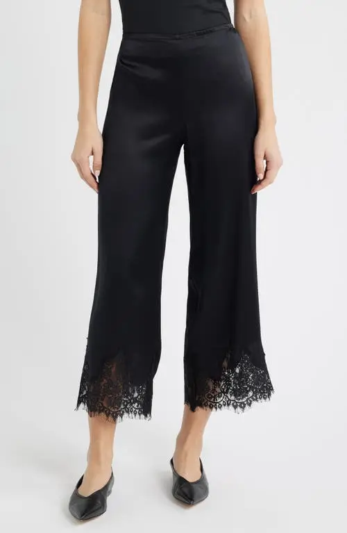 REFORMATION Carolina Silk Lace Hem Pant - Black