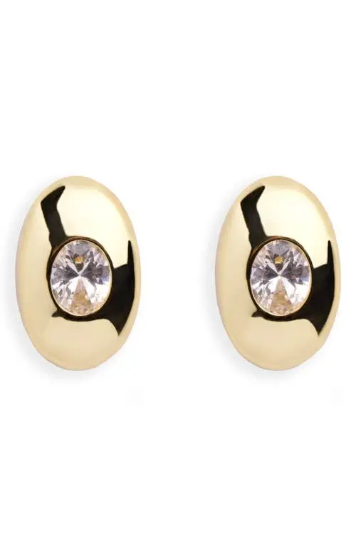 Argento Vivo Dome Oval Zirconia Stud Earrings - Gold