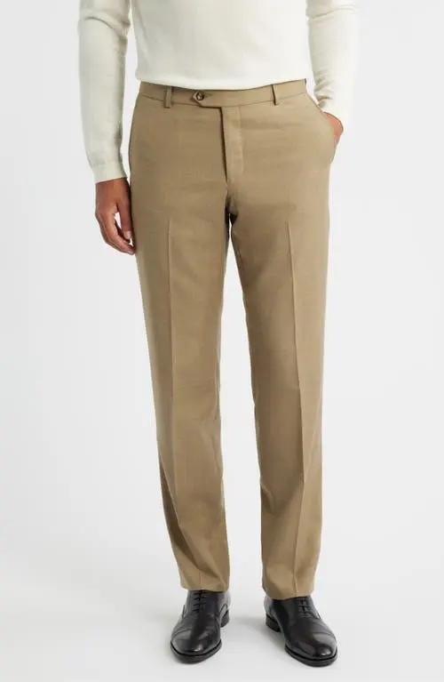 Berle Flat Front Super 120s Wool Dress Pants - Dark Tan