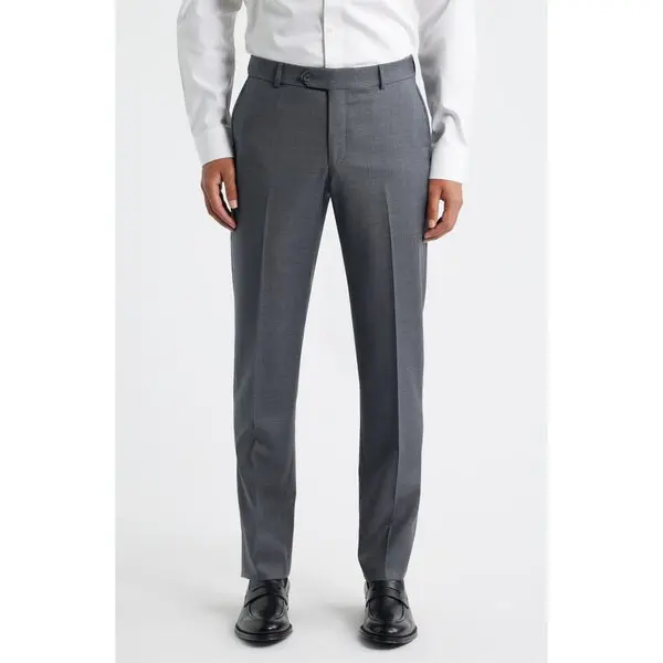 Berle Super 120s Wool Flat Front Dress Pants - Medium Grey