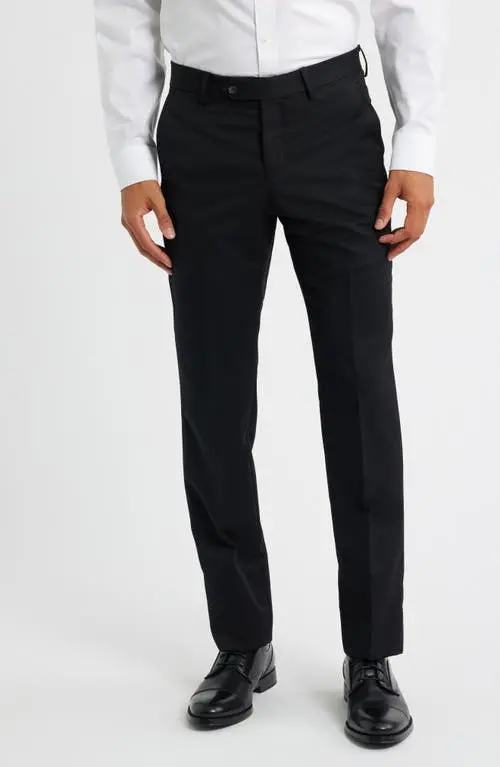 Berle Flat Front Worsted Wool Gabardine Trousers - Black