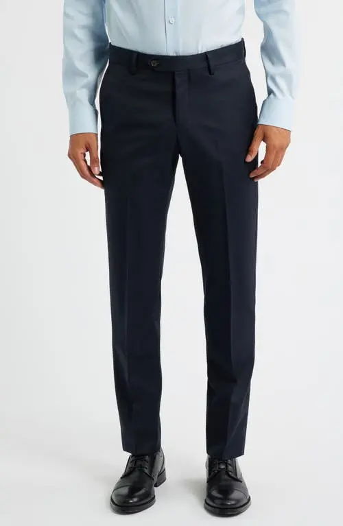Berle Flat Front Worsted Wool Gabardine Trousers - Navy