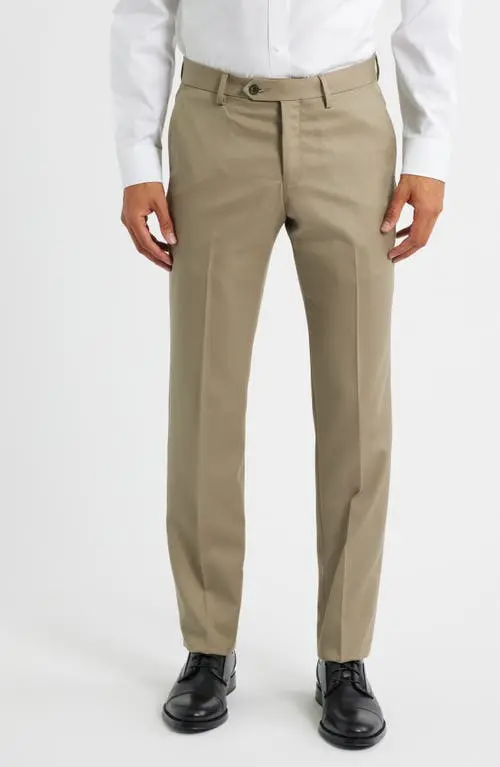 Berle Flat Front Worsted Wool Gabardine Trousers - Tan