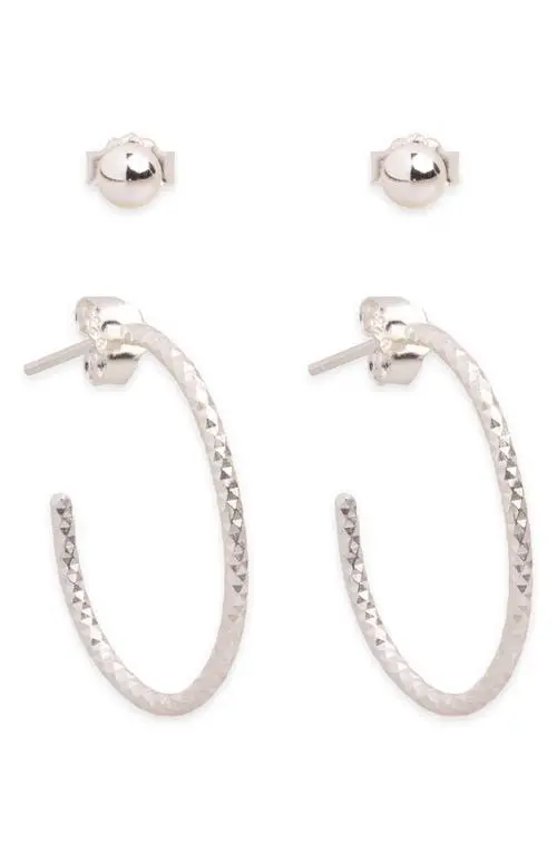 Argento Vivo Ball Stud And Hoop Earrings Set - Silver