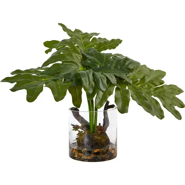 NEARLY NATURAL Philodendron Arrangement With Vase - Green