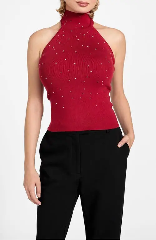 Guess Minara Rhinestone Turtleneck Halter Sweater - Red