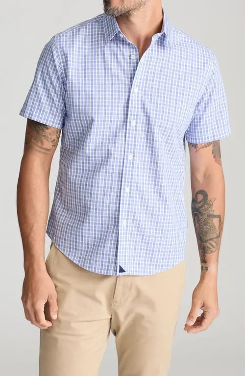 UNTUCKIT Dante Gingham Check Wrinkle Free Short Sleeve Cotton Button-up Shirt - Blue