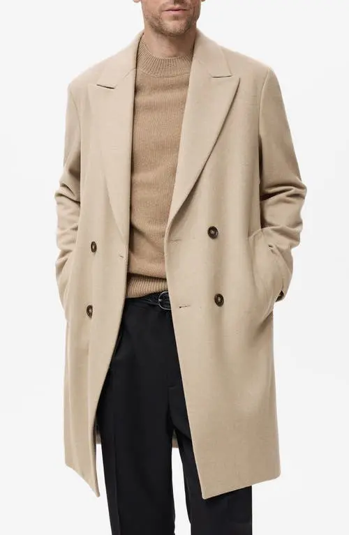 Mango Long Double Breasted Wool Blend Coat