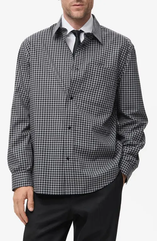 Mango Relaxed Fit Check Snap-up Shirt - Black