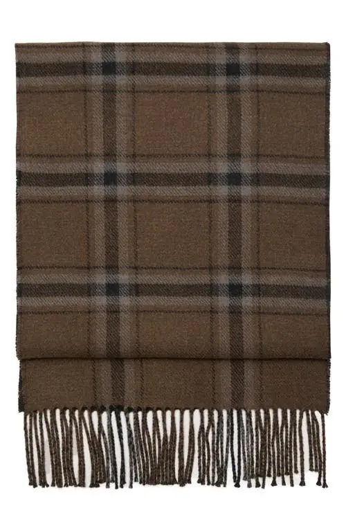Mango Check Fringe Scarf - Khaki Green