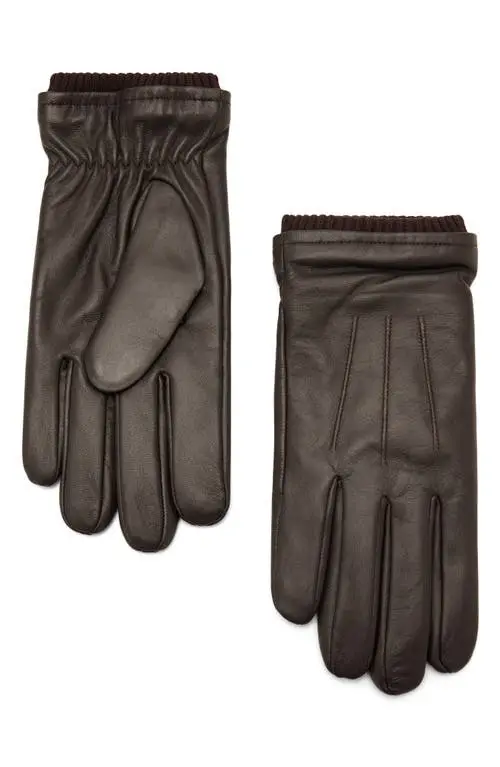 Mango Ribbed Cuff Leather Gloves - Brown