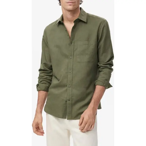 Mango Linen & Cotton Blend Button-up Shirt - Dark Green