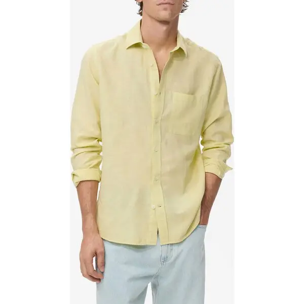 Mango Linen & Cotton Blend Button-up Shirt - Neon Yellow