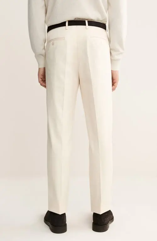 Mango Regular Fit Pleated Stretch Cotton Trousers - Ivory White