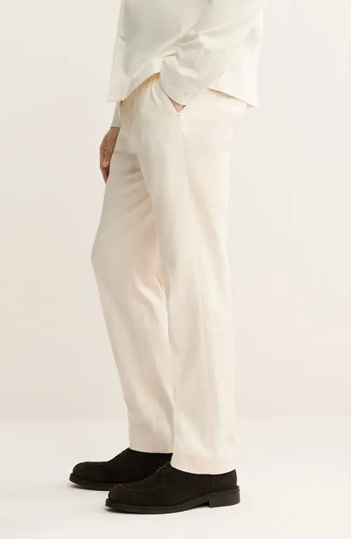 Mango Regular Fit Pleated Stretch Cotton Trousers - Ivory White