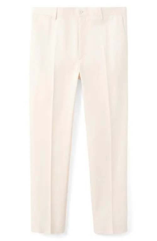 Mango Regular Fit Pleated Stretch Cotton Trousers - Ivory White