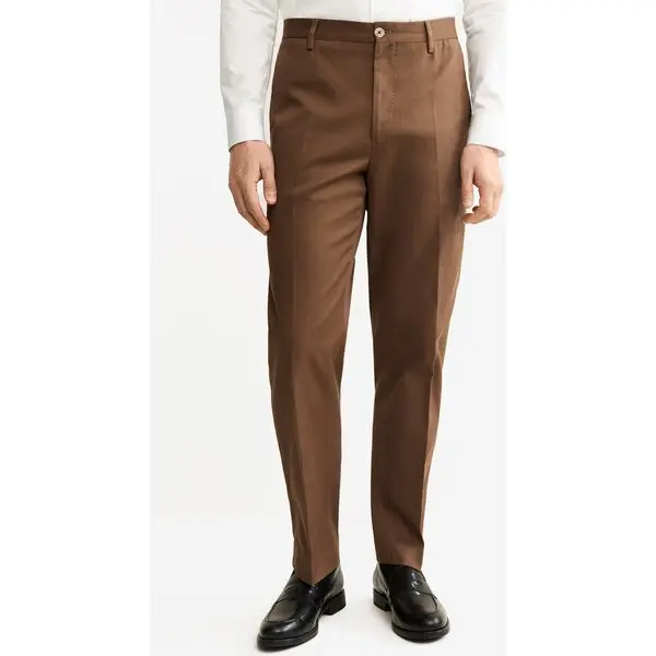 Mango Regular Fit Pleated Stretch Cotton Trousers