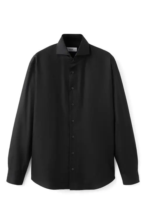 Mango Regular Fit Cotton Button-up Shirt - Black