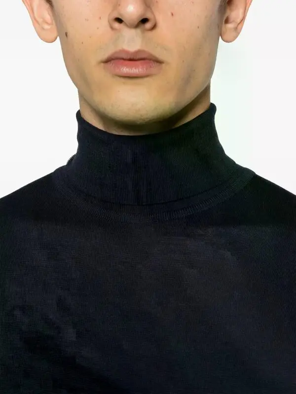 John Smedley Merino Wool Roll-neck Jumper - Blue
