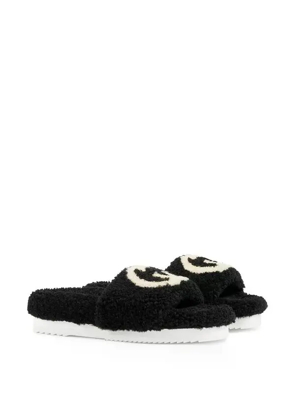 Gucci Interlocking G Shearling Slides