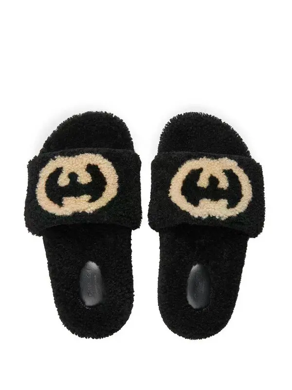 Gucci Interlocking G Shearling Slides