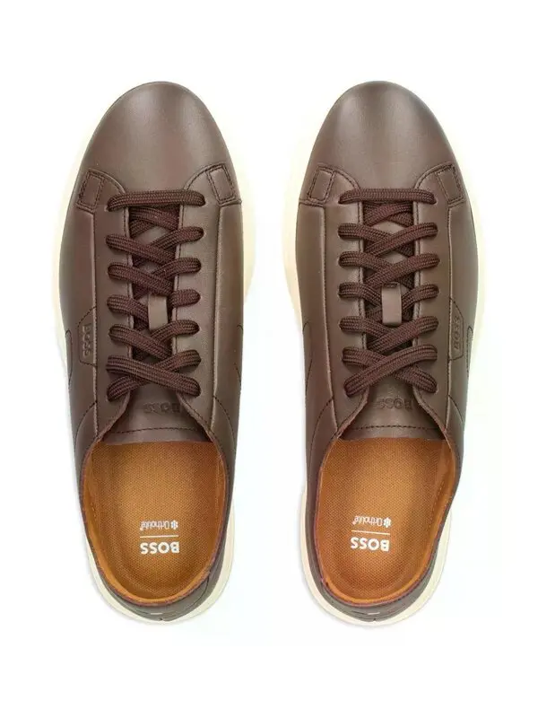 BOSS Low-top Leather Trainers With Embossed Logo - Brown