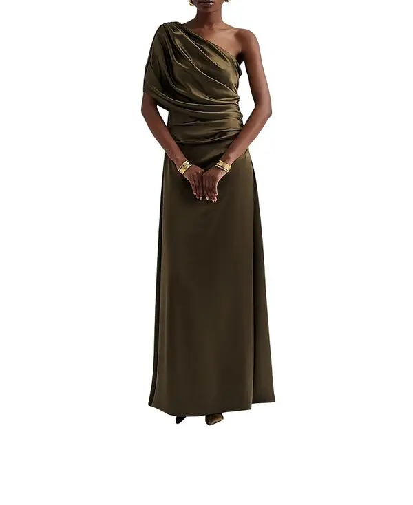 MALINA Cassia Draped Fitted Maxi Dress - Olive