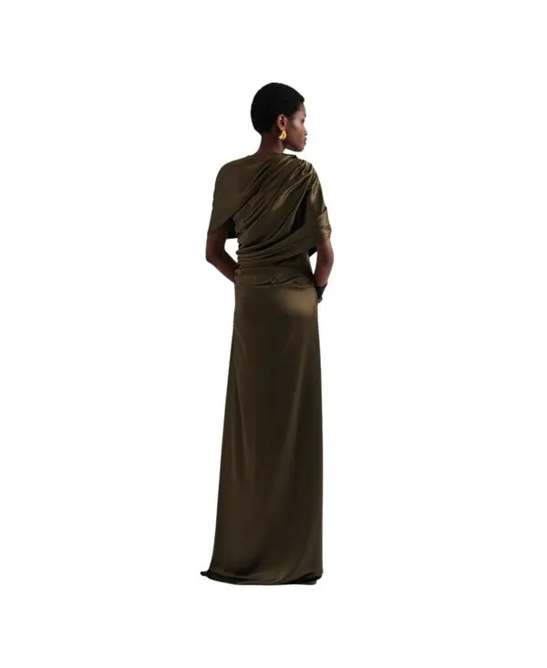 MALINA Cassia Draped Fitted Maxi Dress - Olive