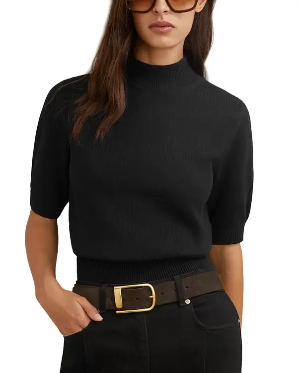 REISS Aria Funnel Neck Sweater - Black