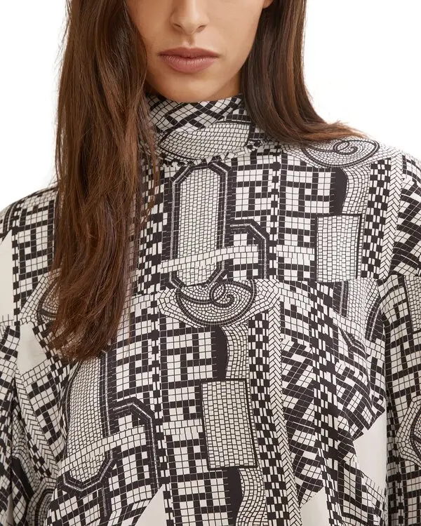 REISS Harry Tile Print Blouse - Ivory/black