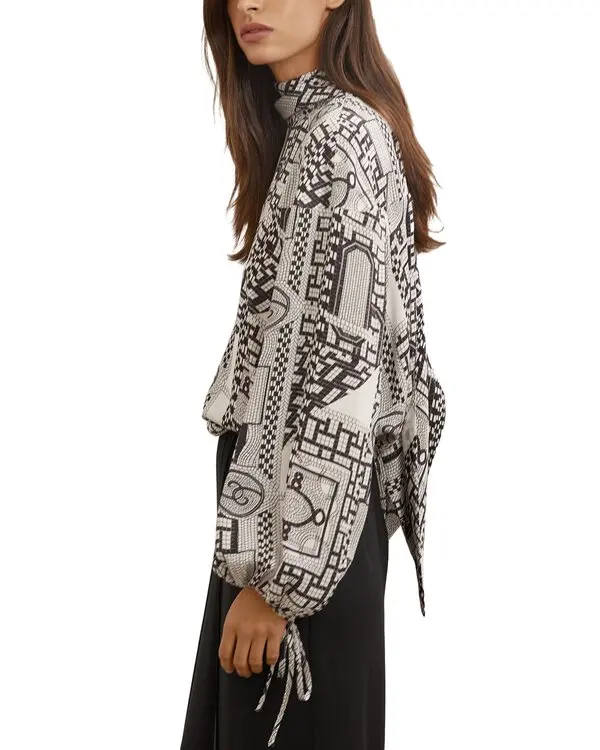 REISS Harry Tile Print Blouse - Ivory/black