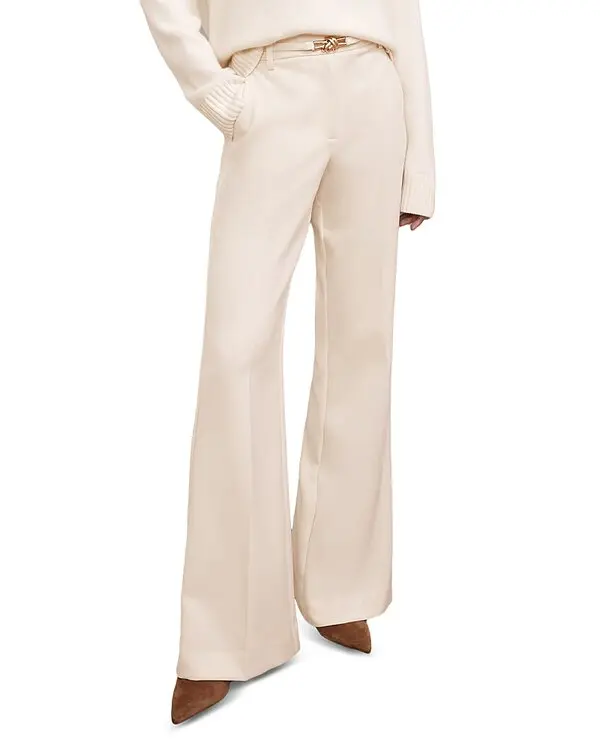 REISS Leona Hardware Flare Trousers - Cream