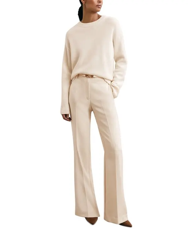 REISS Leona Hardware Flare Trousers - Cream