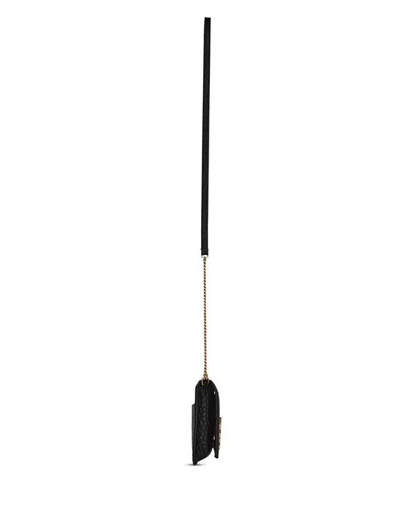 Saint Laurent Cassandre Phone Holder In Shiny Crocodile-embossed Leather - Black