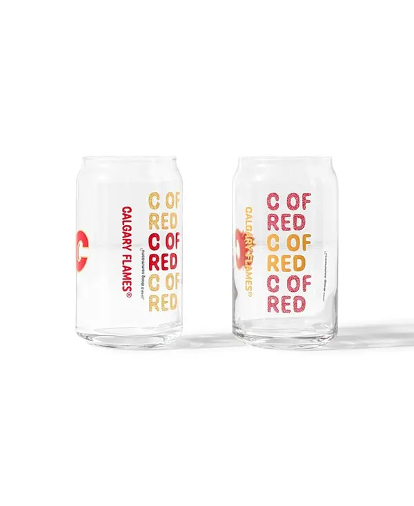 UNCOMMON GOODS Nhl Show Your Spirit! Can-shaped Glass, Set Of 2 - Calgary Flames