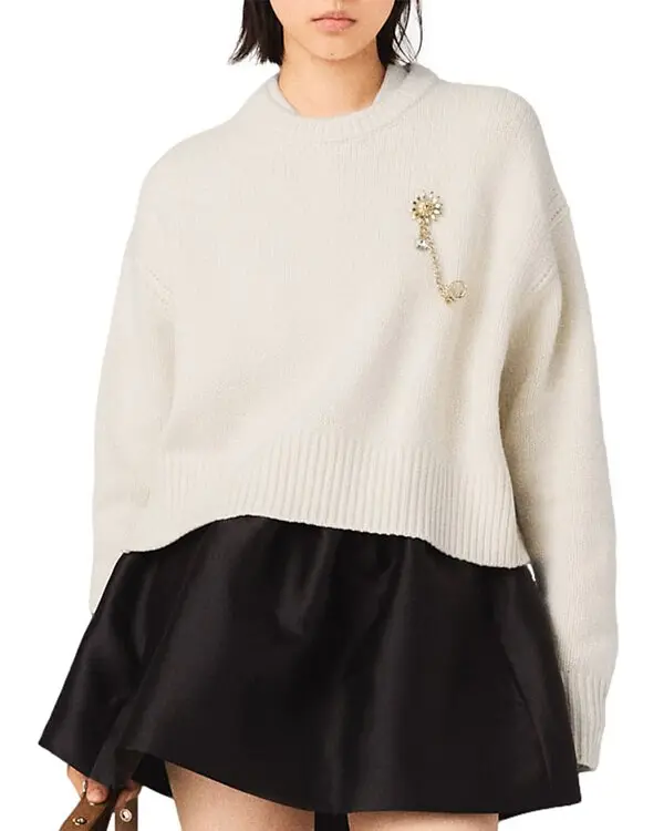 Maje Wool & Cashmere Boxy Sweater - Ecru