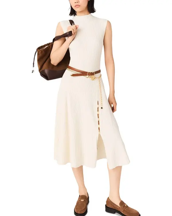 Maje Ribbed Knit Dress - Ecru | Editorialist