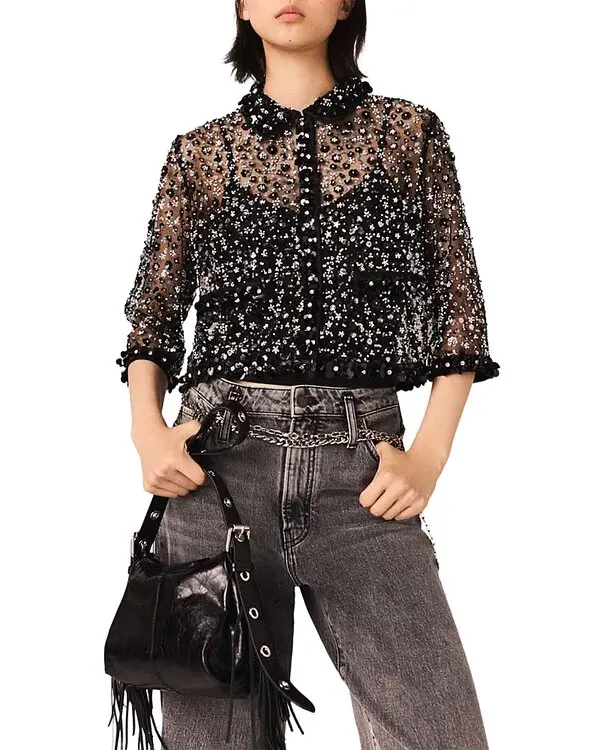 Maje Sequinned Tulle Shirt