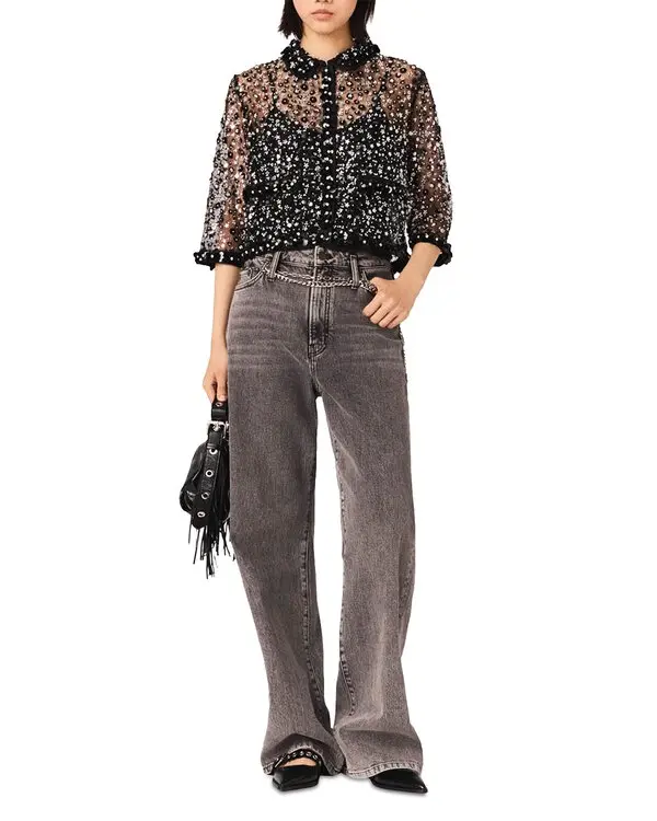 Maje Sequinned Tulle Shirt