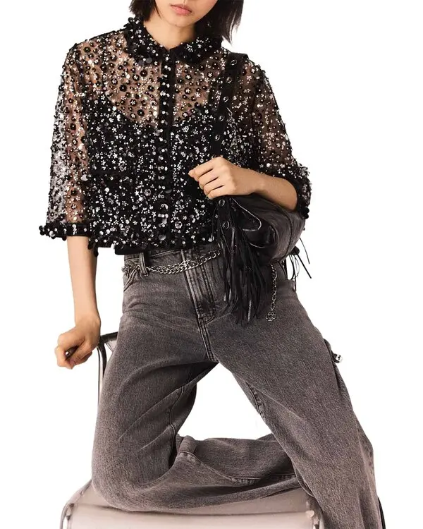 Maje Sequinned Tulle Shirt