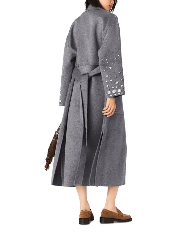 Maje Rhinestone Embellished Double Faced Coat