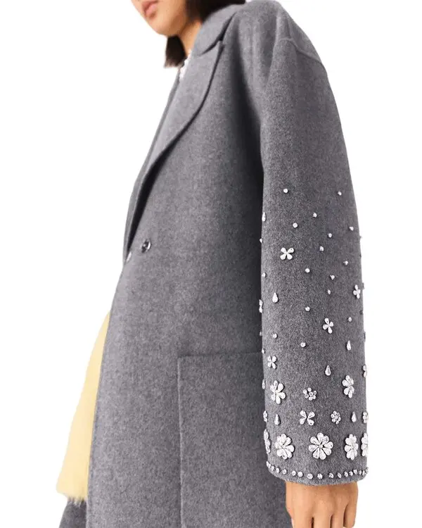 Maje Rhinestone Embellished Double Faced Coat