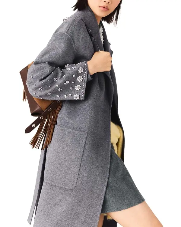 Maje Rhinestone Embellished Double Faced Coat