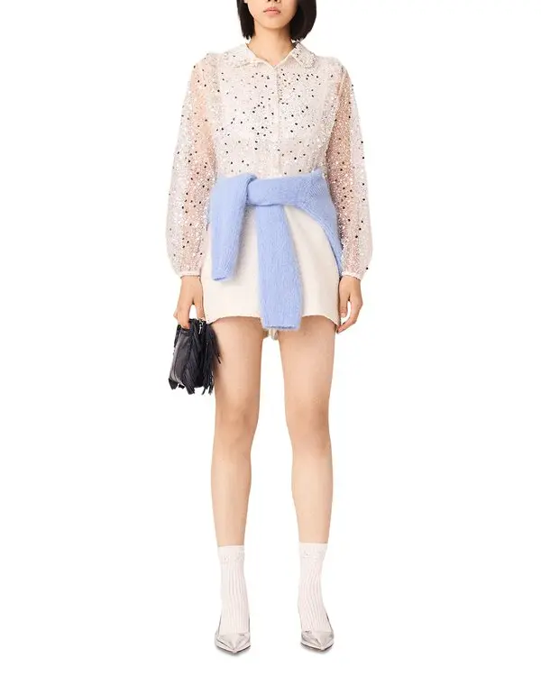 Maje Collared Tweed Romper - Ecru